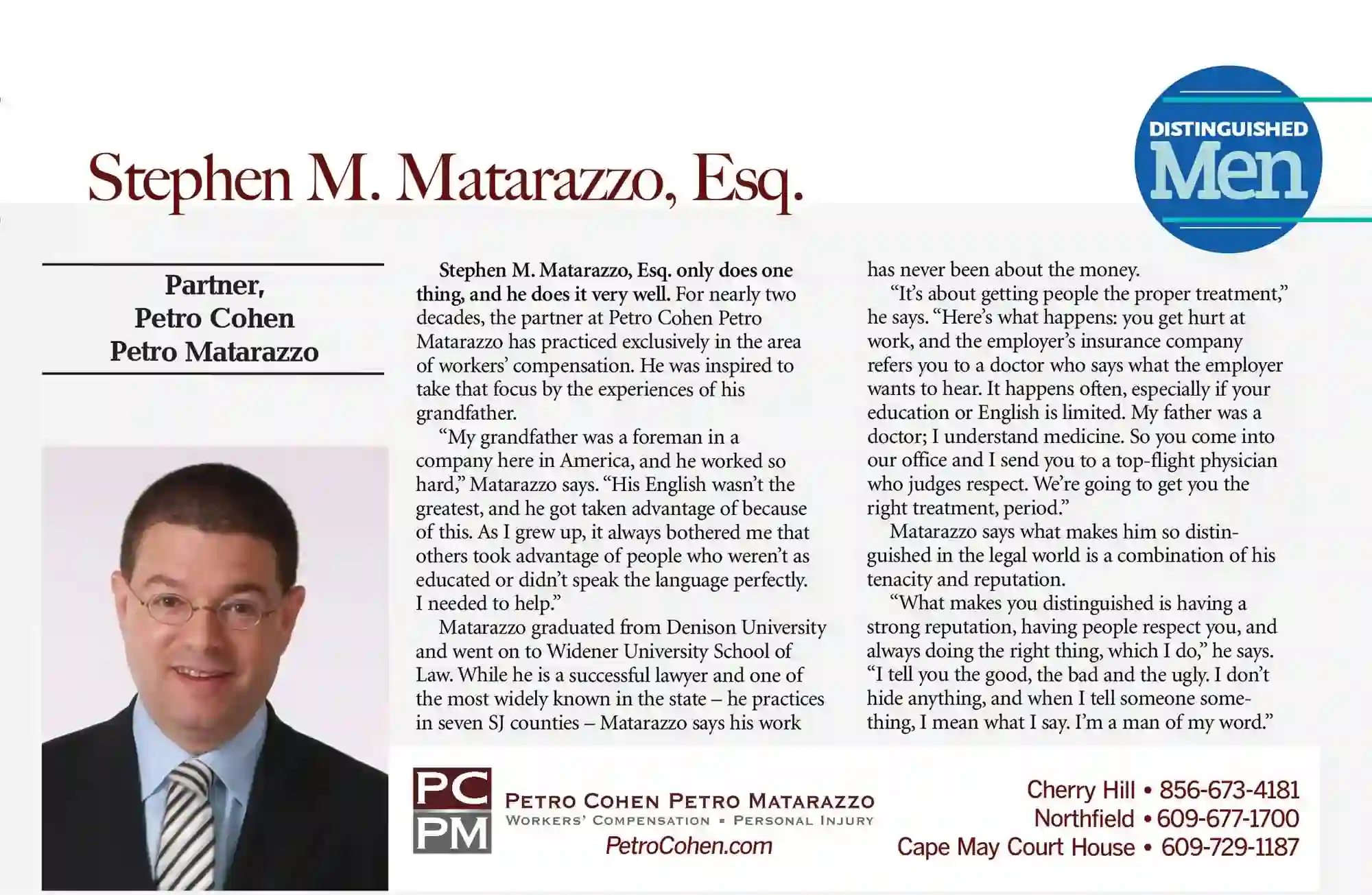 Steve Matarazzo Recognized in SJ Magazine - Petro Cohen